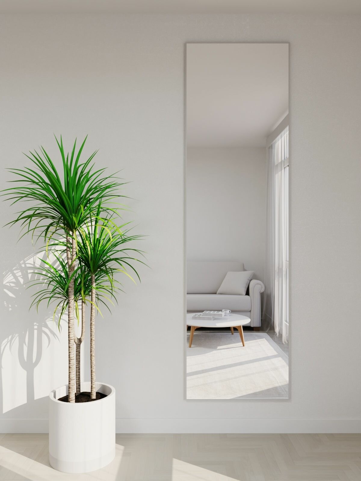 Зеркало настенное 230х60 см. серебро в алюминиевой раме интерьерное BLX MIRROR