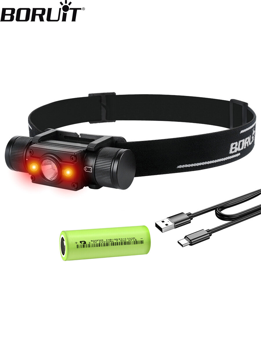 Светодиодные фары BORUIT HP300, перезаряжаемые через USB-C и водонепроницаемые (белый и красный свет-с аккумулятором)
