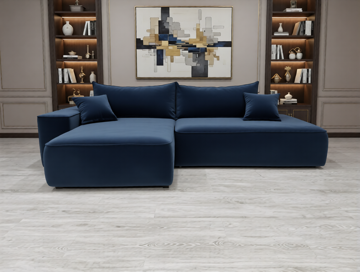 POOH Угловой диван Флай Midnight, 275х160х80, еврокнижка, раскладной , с ящиком для белья, в гостиную, лофт