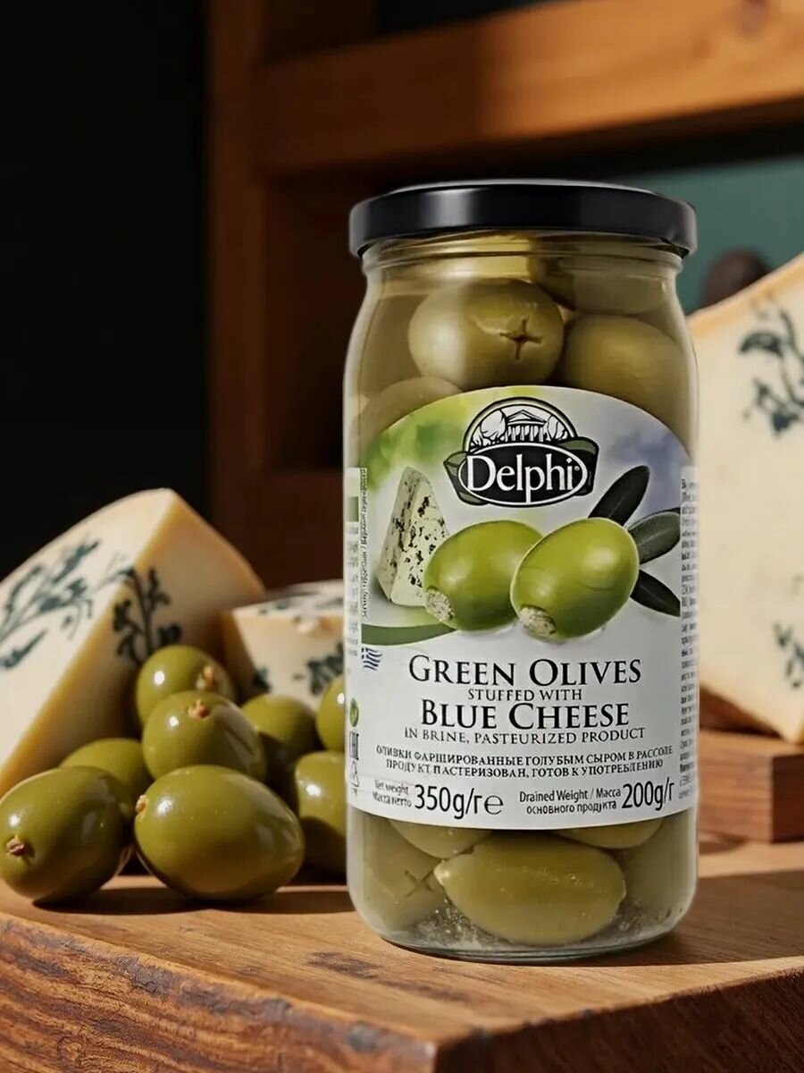 Оливки фаршированные голубым сыром в рассоле 350гр