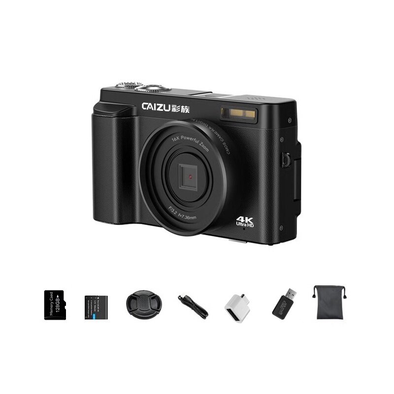 Цифровая беззеркальная камера унисекс Rainbow Clan C1, Classic Black [128G Memory Card], 4K Ultra HD