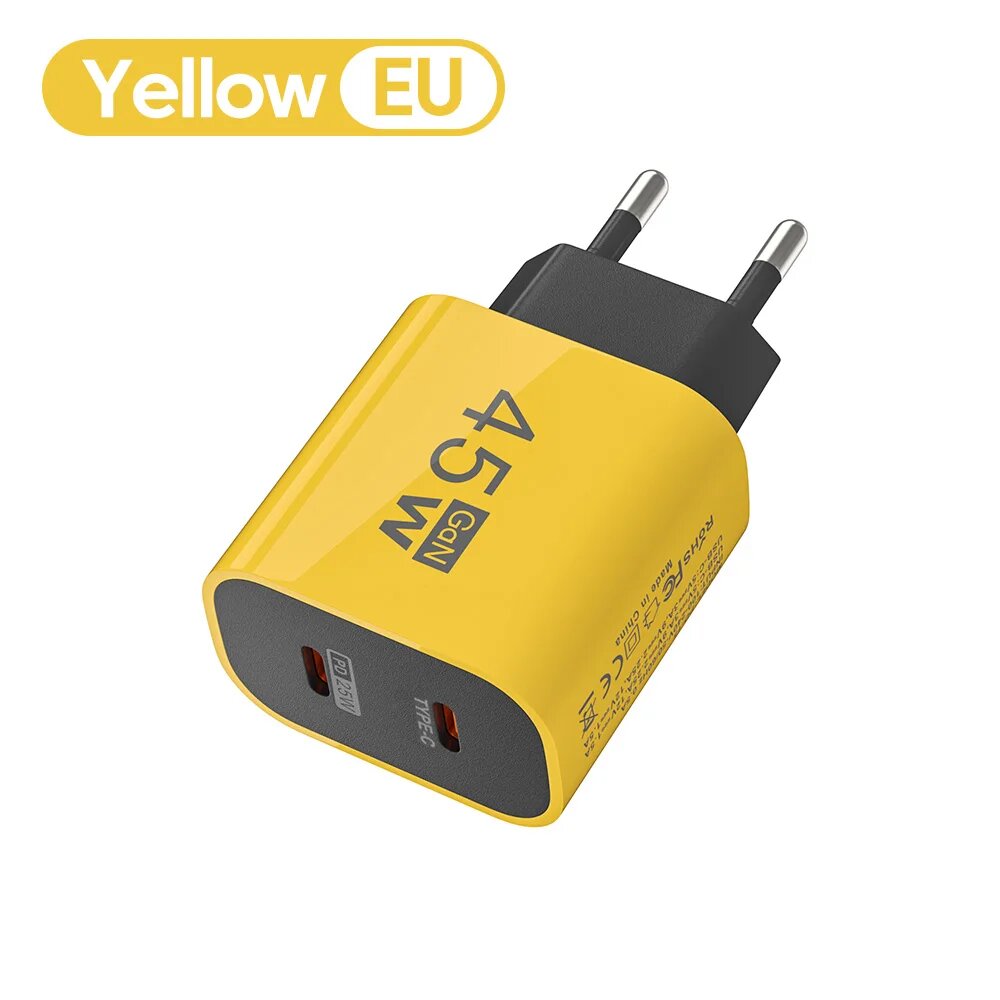 Сетевое зарядное устройство с двумя портами USB Type-C, 45 Вт EU