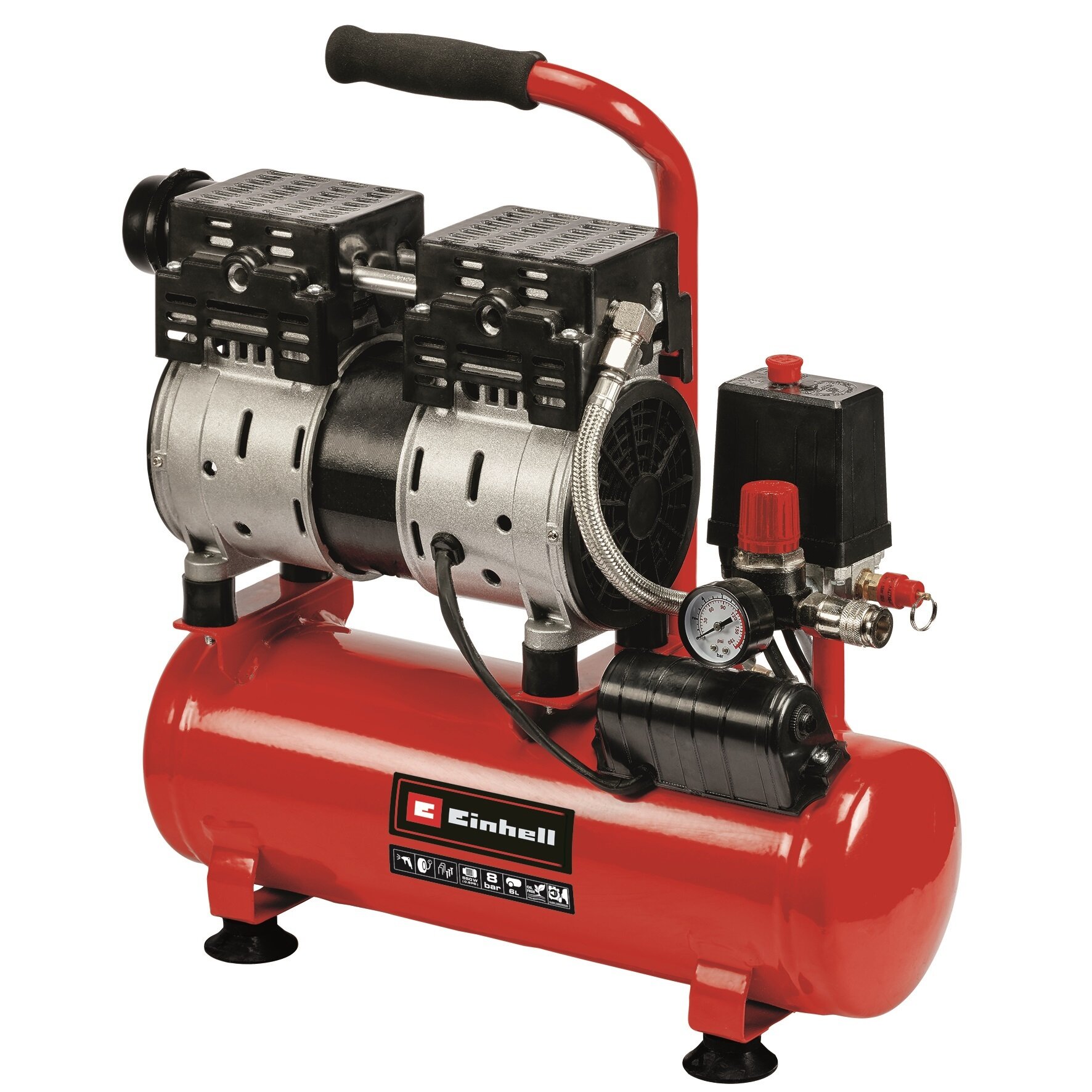 Компрессор Einhell TE-AC 6 Silent, поршневой, безмасляный, 8 бар, 1450 об/мин, 6л