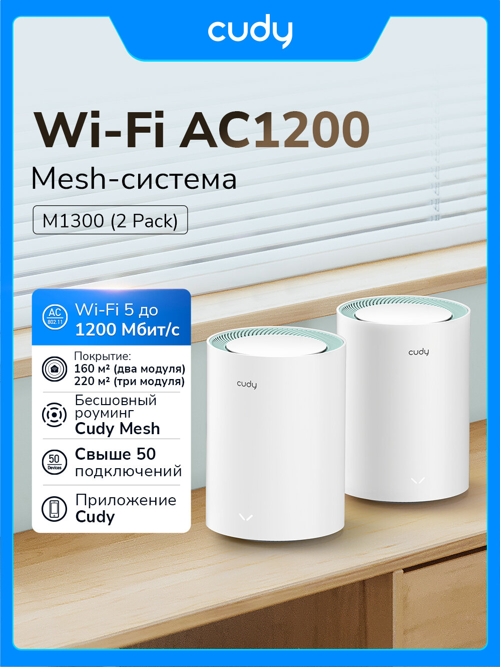 Бесшовный Mesh роутер Cudy M1300 (M1300 2-PACK) AC1200 10/100/1000BASE-TX