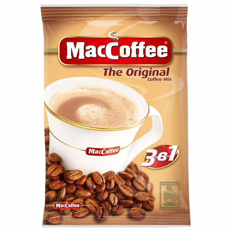 Кофе растворимый порционный MacCoffee "3 в 1 Оригинал", комплект 50 пакетиков по 20 г, 100101, 622318