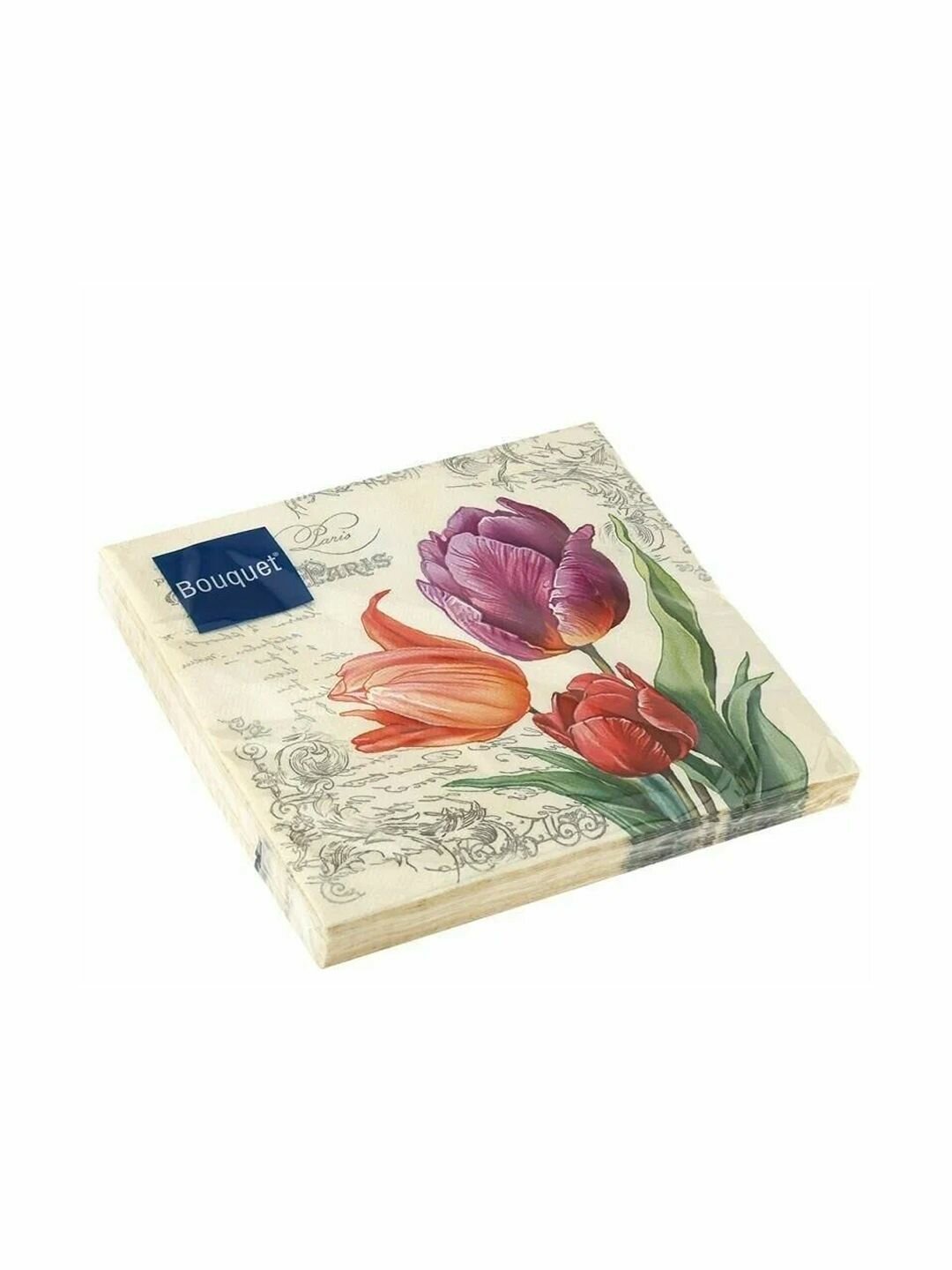 Салфетки бумажные трехслойные "Art Bouquet Текстильный стиль" Винтажные тюльпаны, 33х33 см, в пачке 20 штук