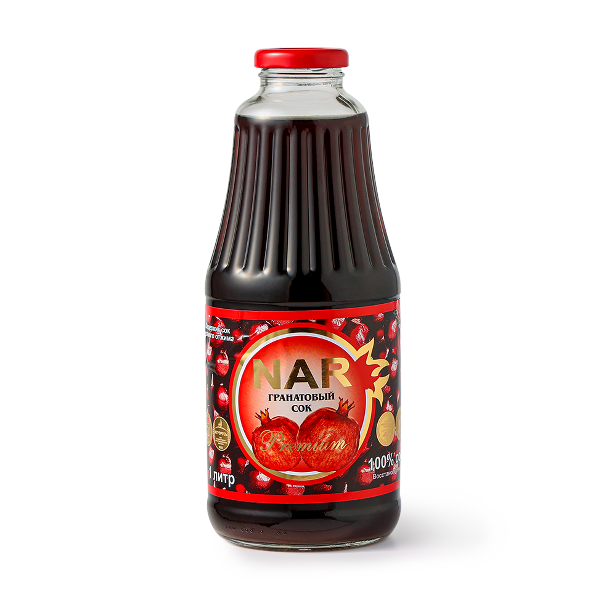 Сок гранатовый Premium Nar, прямого отжима, без сахара, 1 л, стеклянная бутылка