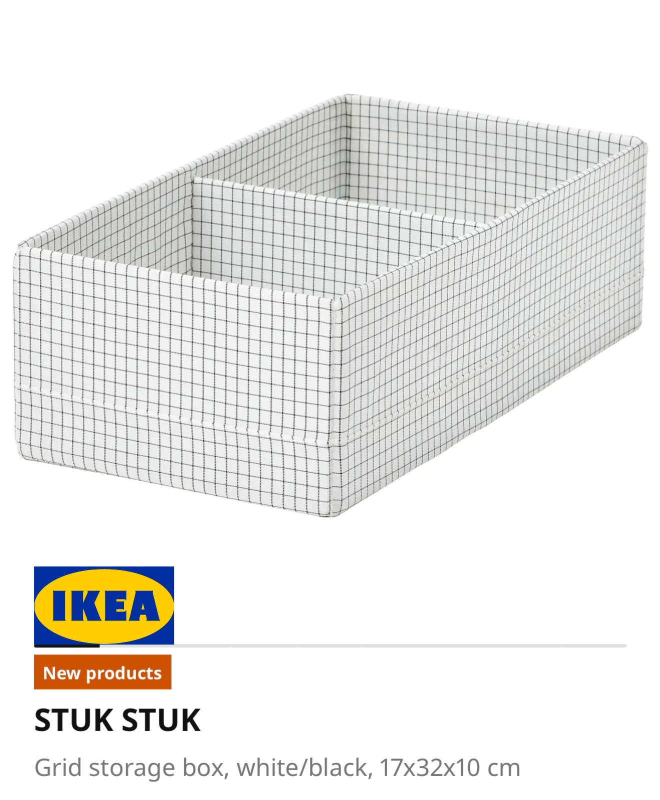Коробка/органайзер для хранения STUK IKEA, бело-черный, 17x32x10 см.