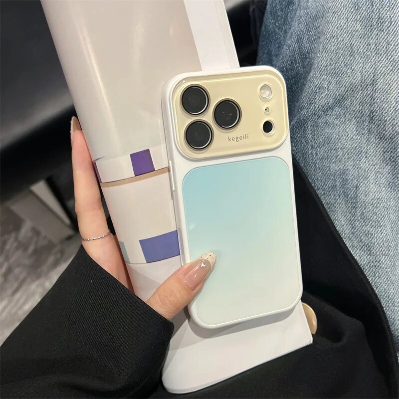 Роскошный чехол с градиентным эффектом и большим окном iPhone17 Про Макс, Белый, Голубой, Blue White