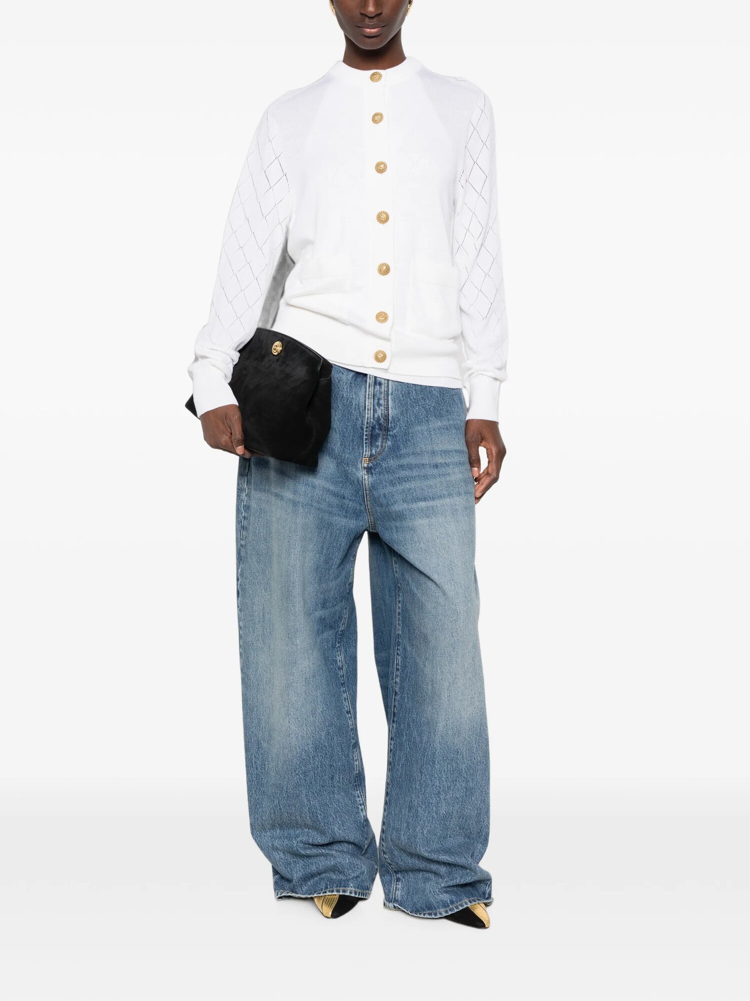 Кардиган BALMAIN Long-sleeves cardigan, размер 36, бежевый/белый — фото 1