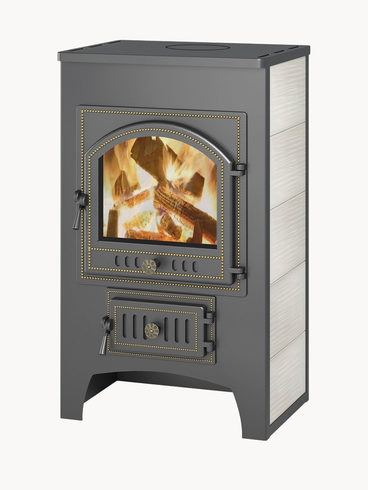 Печь-камин везувий ПК-01, беж 12 кВт (200м3), дымоход Ø150 мм, дровяная, для дома