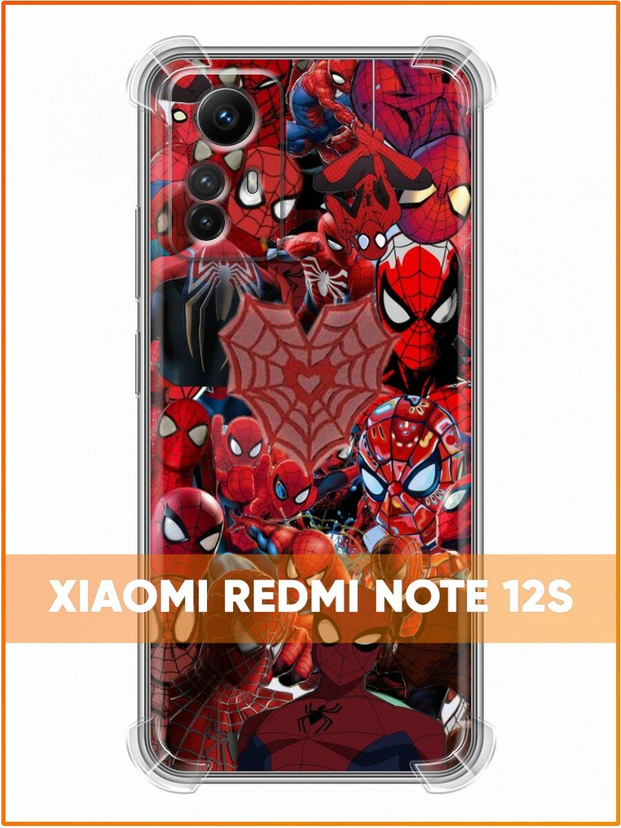 Чехол для Xiaomi Redmi Note 12S 4G с принтом для мальчиков Человек паук фон (Сяоми Редми Ноут 12С 4G)