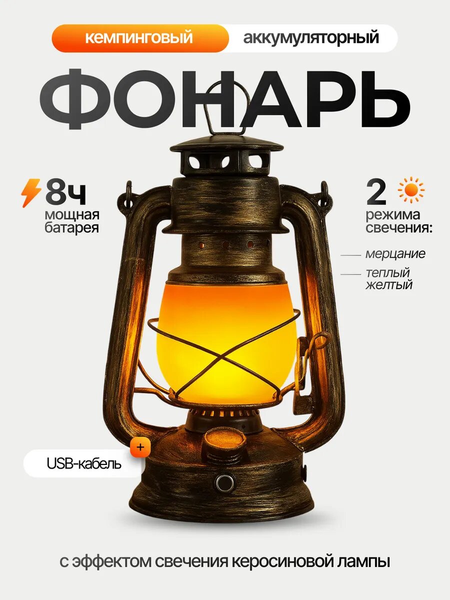 Кемпинговый фонарь в ретро стиле, Подвесной уличный светильник в виде керосиновой лампы