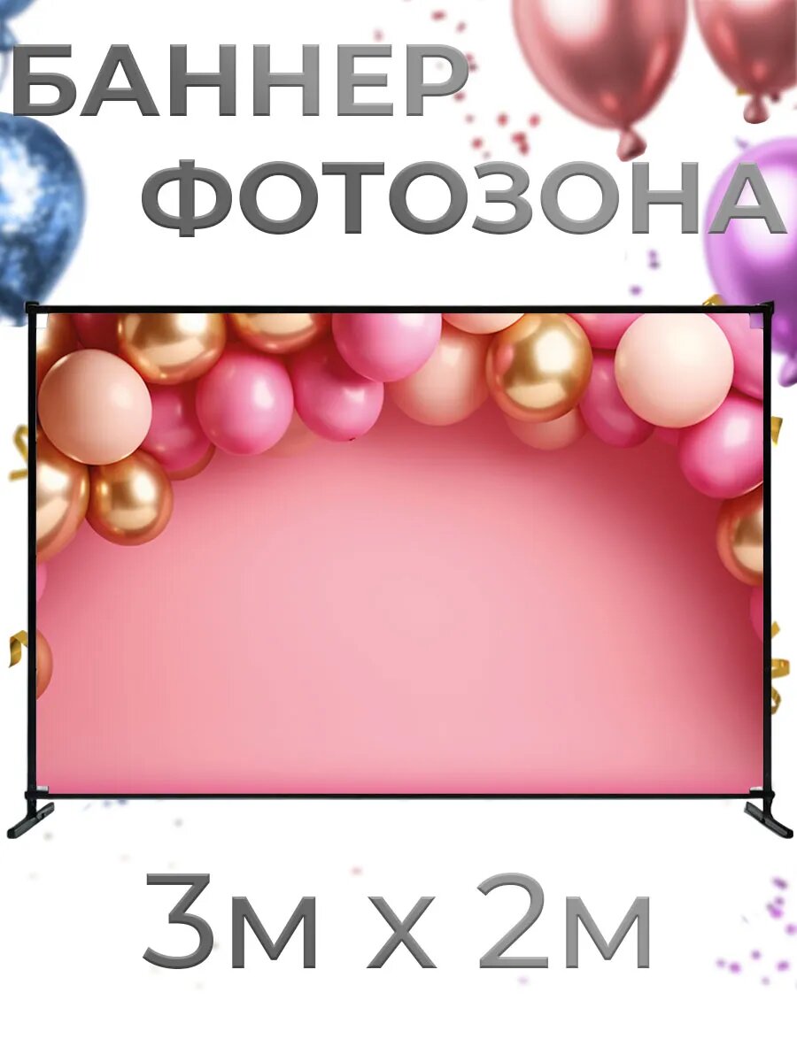 Фотозона баннер С Днем Рождения, 3х2м, с люверсами и стяжками
