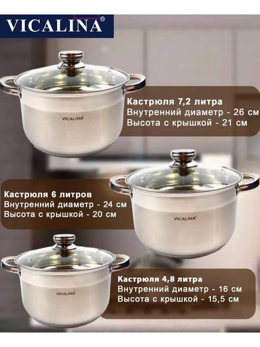 Набор посуды Восток стиль VICALINA, нержавеющая сталь, индукция, с крышками — фото 1