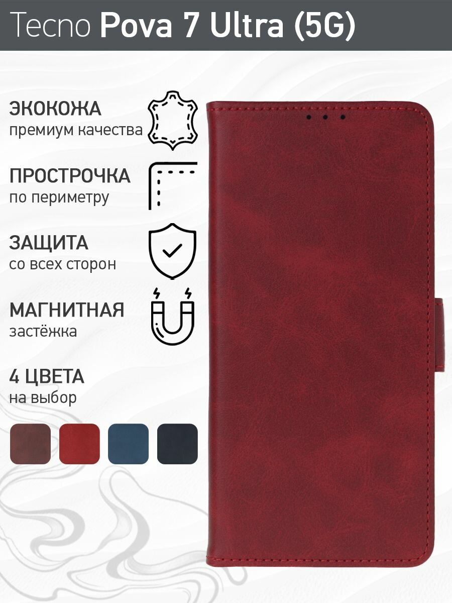 Стильный чехол-книжка для Tecno Pova 7 Ultra (5G) (Техно Пова 7 Ультра 5Г) премиальная защита, функция подставки, отделения для карт, магнитная застёжка