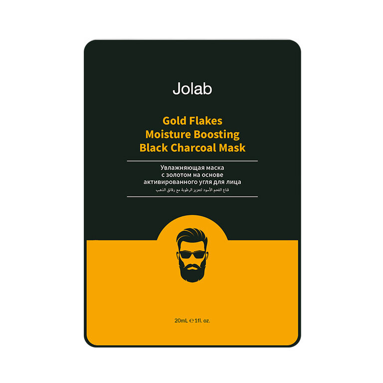 JOLAB Men's Gold Flakes Moisture Boosting Black Charcoal Mask Мужская увлажняющая маска с золотом на основе активированного угля