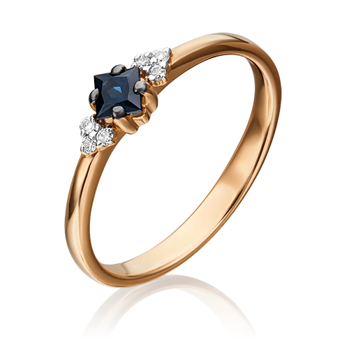 Кольцо, красное золото, 585 проба, сапфир, бриллиант
