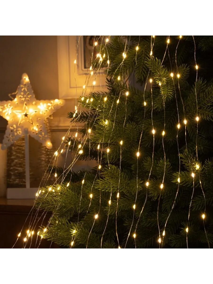 Серебристая гирлянда с теплыми белыми LED