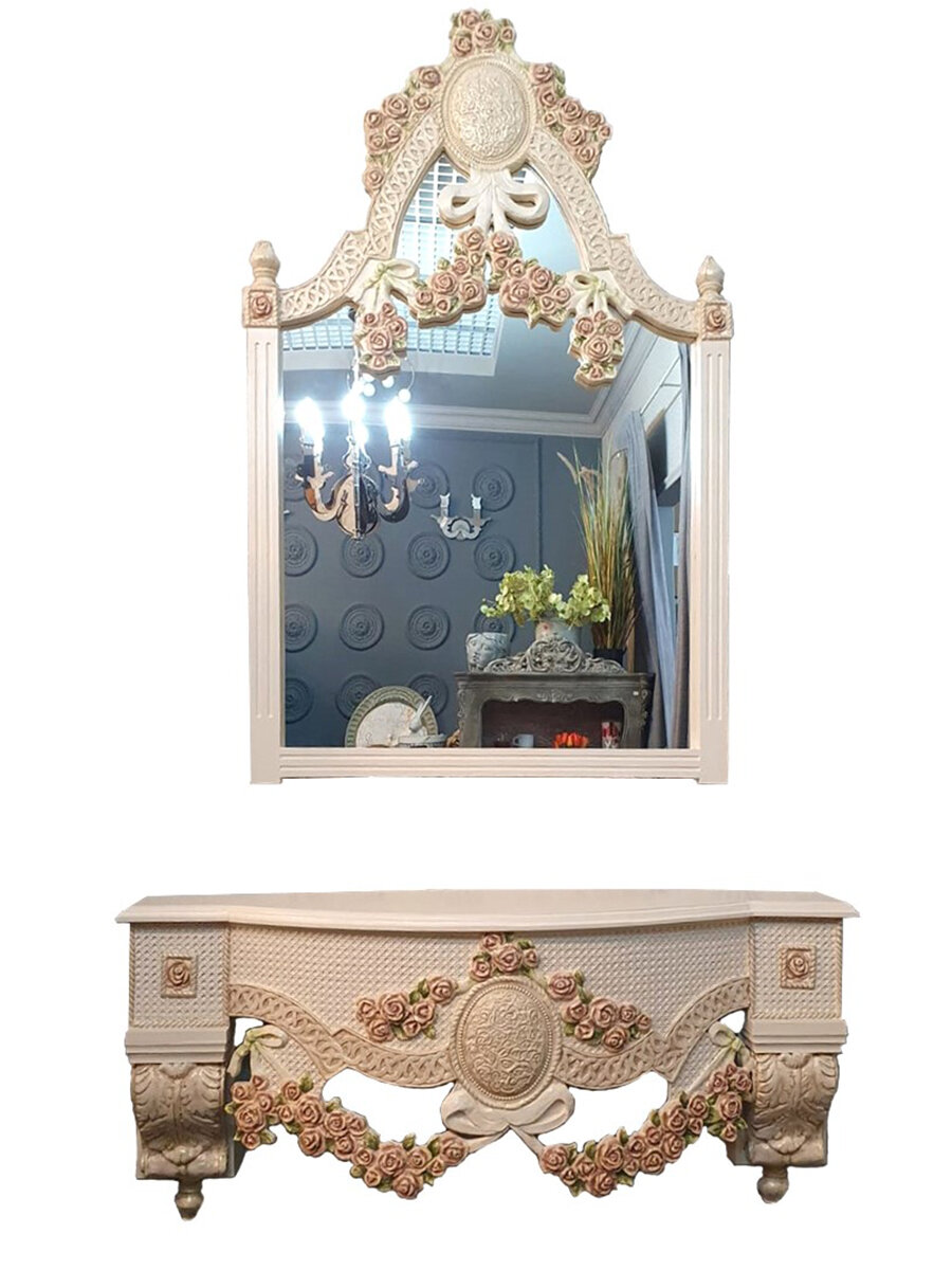 Консоль настенная интерьер "Кружева", с зеркалом, массив дерева