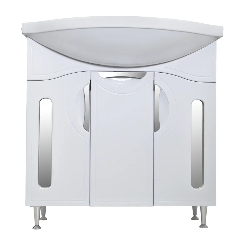 Тумба под раковину без столешницы Stella Polar Сильва напольная, белая, глянцевая, из МДФ, стеклянная, тумба для ванной, с дверками