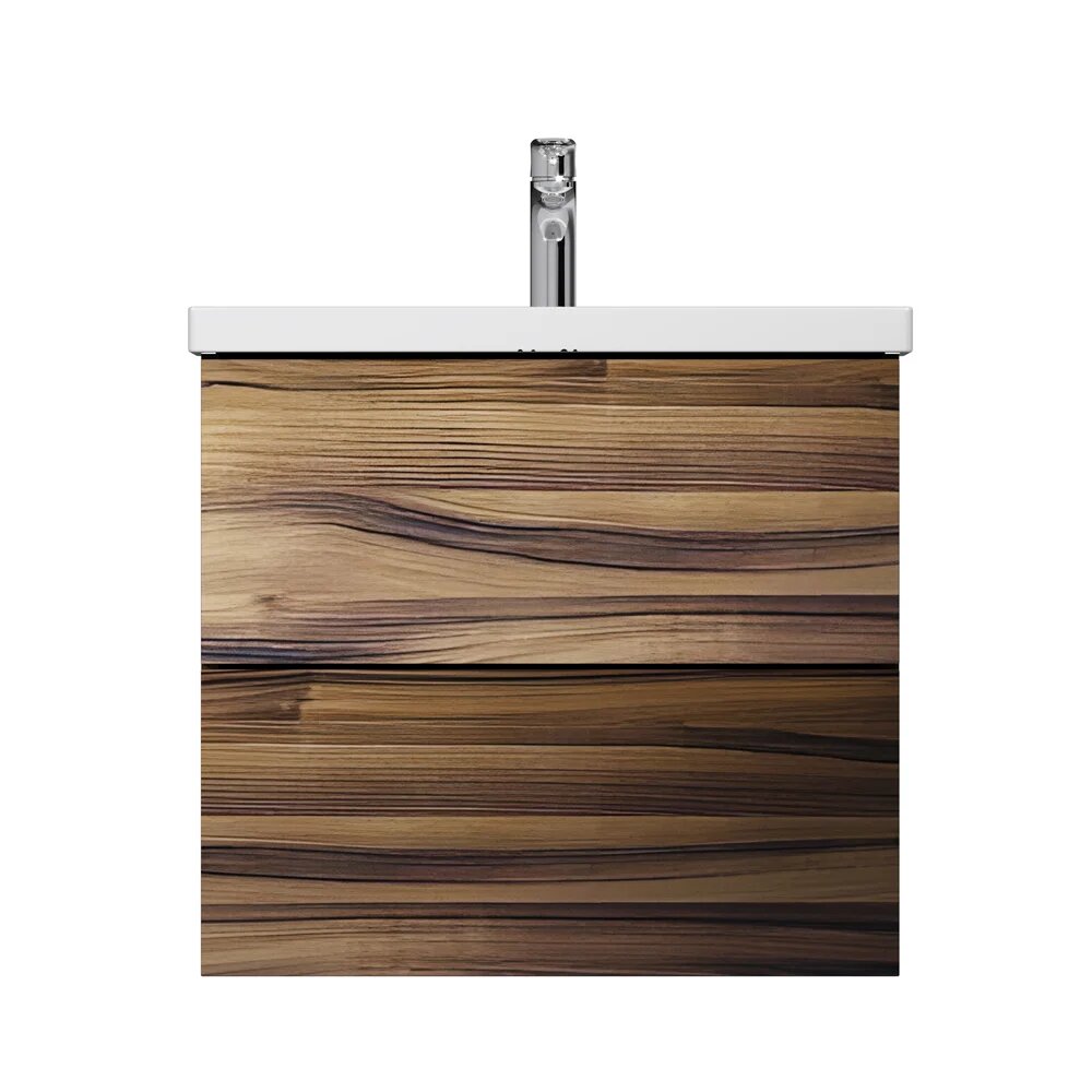 Тумба с раковиной AM.PM Gem 60 подвесная, 61 см, темное дерево, матовая, из ЛДСП, с ящиками, раковина для ванной фарфоровая, прямоугольная, встроенный слив-перелив