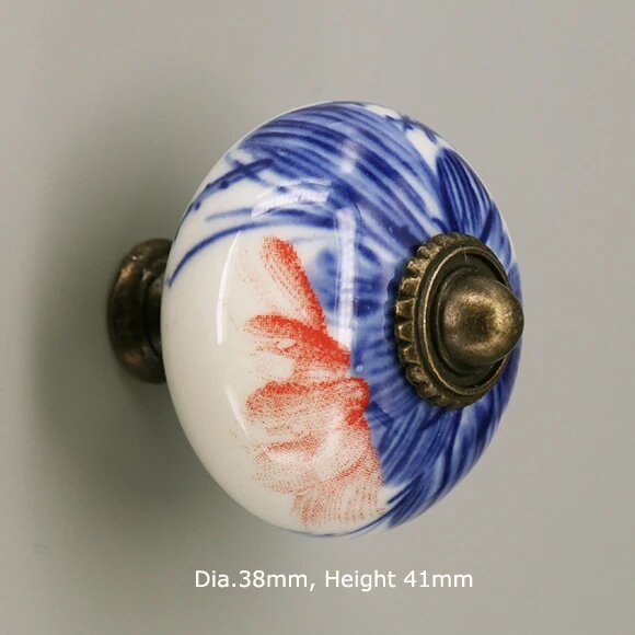 Винтажная фарфоровая ручка для ящика сине-белая F