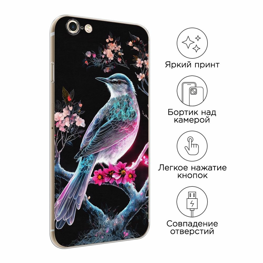 Чехол на Apple iPhone 6 Plus/6S Plus / Айфон 6 Плюс/Айфон 6С Плюс с принтом "Птица на цветущем дереве" — фото 1
