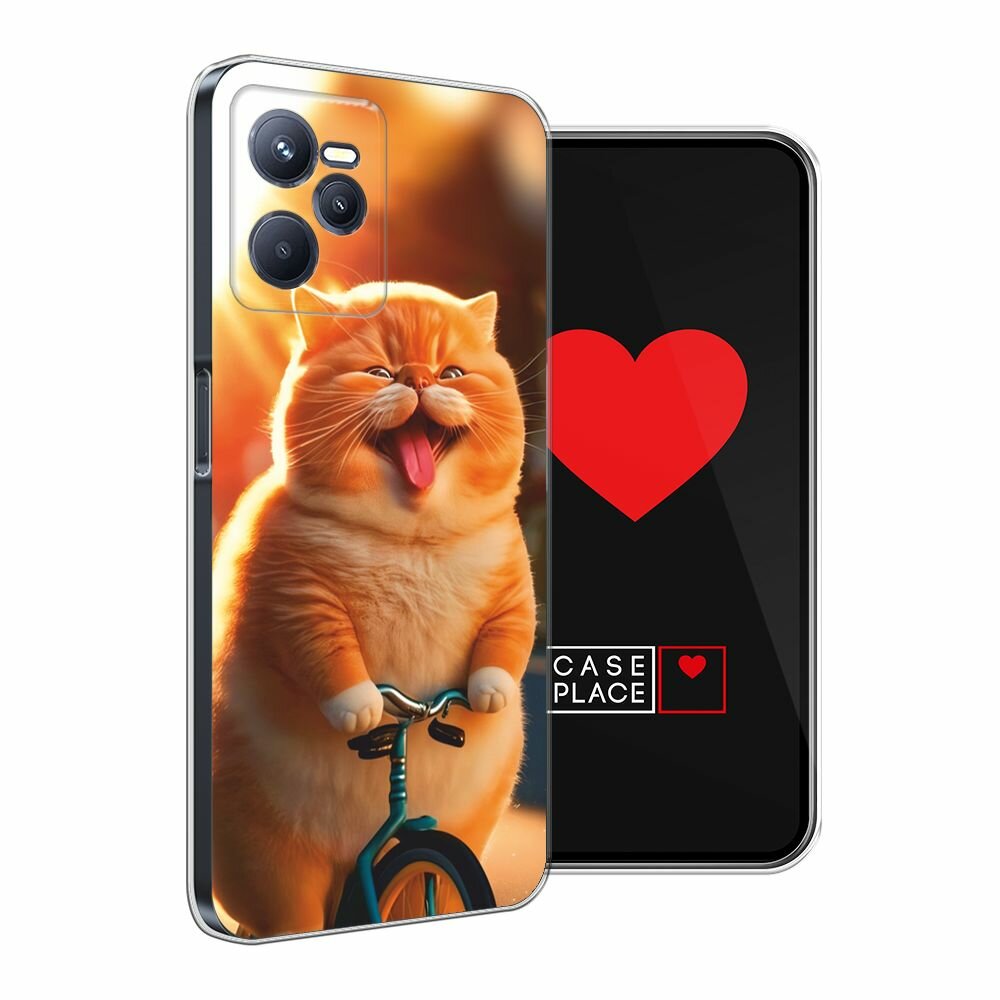 Силиконовый чехол на Realme C35 / Реалми C35 с принтом "Кот на велике" — фото 1