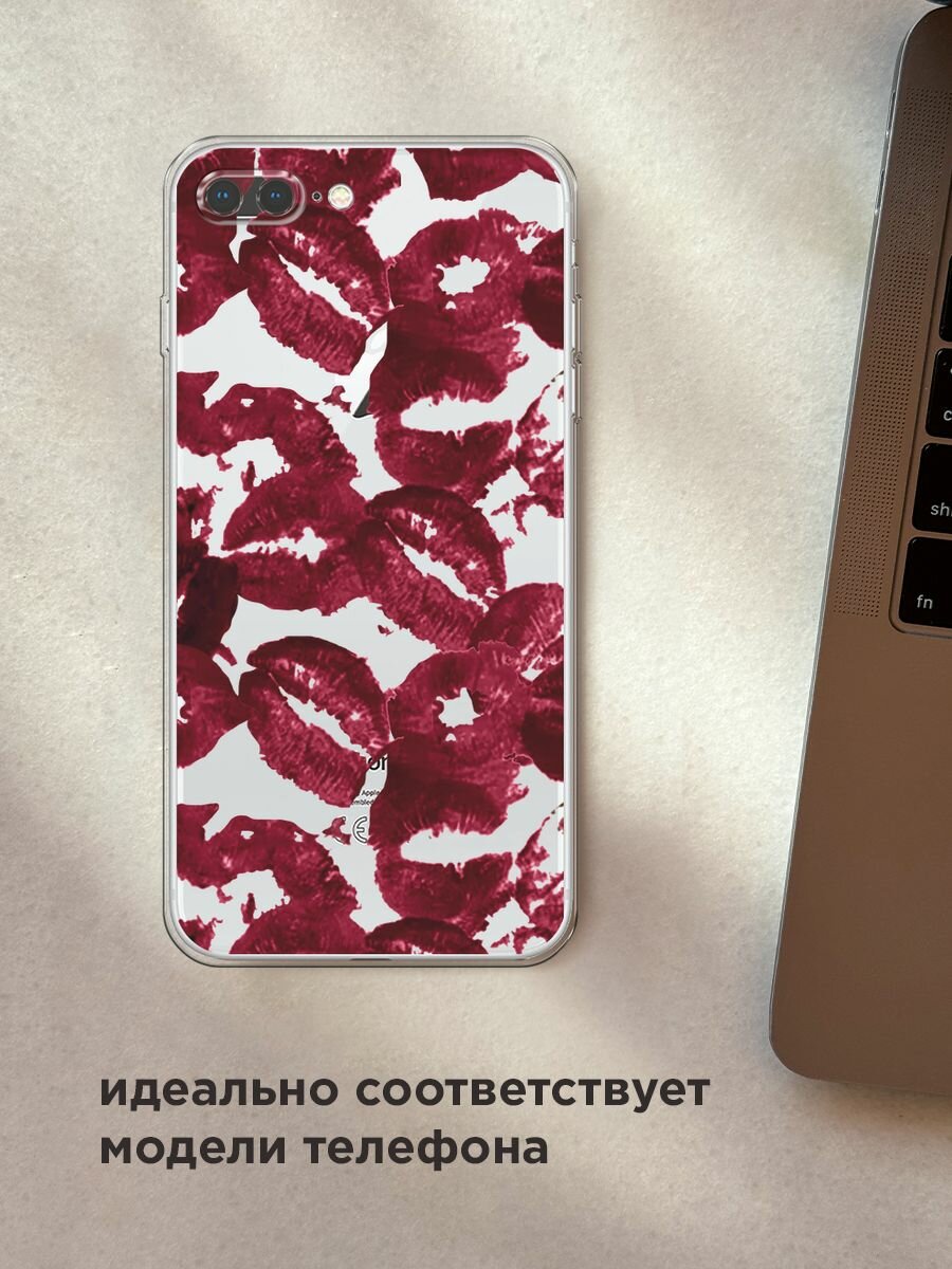 Чехол на Apple iPhone 7 Plus / Айфон 7 Плюс с принтом "Помада паттерн 2", прозрачный — фото 1