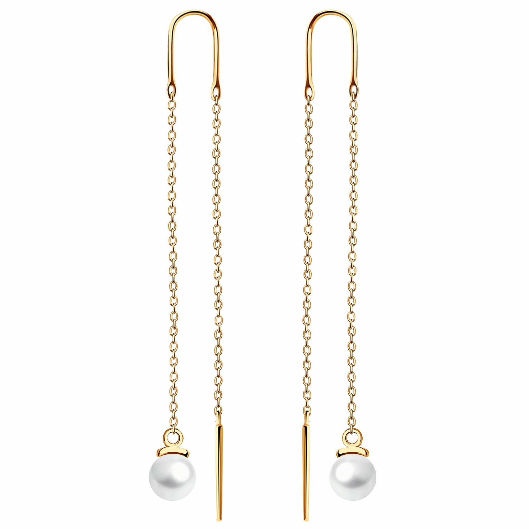 Серьги цепочки, красное золото, 585 проба, жемчуг