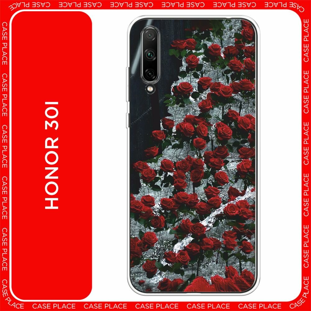 Силиконовый чехол на Honor 30i / Хонор 30i с принтом Цветущие алые розы