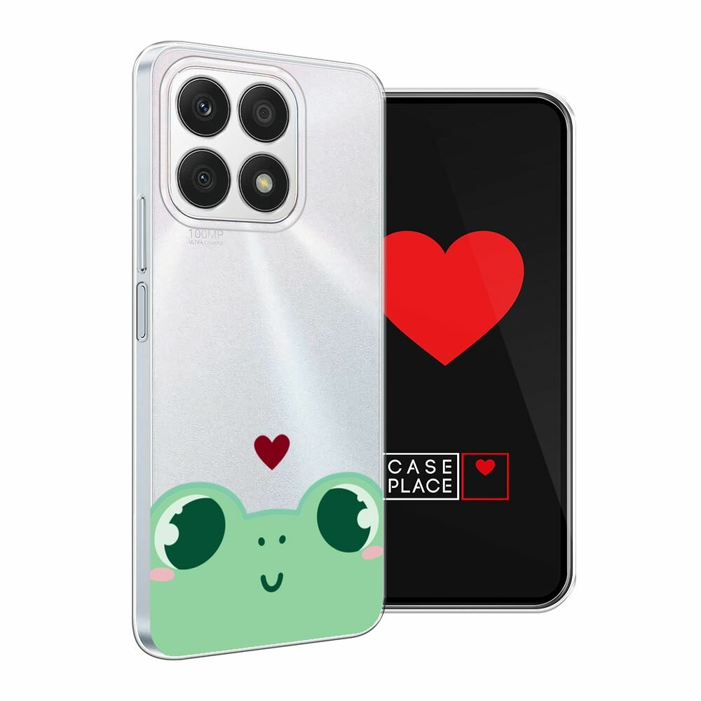 Чехол на Honor X8A / Хонор X8A с принтом "Влюблённая лягушка - 14 февраля", прозрачный — фото 1