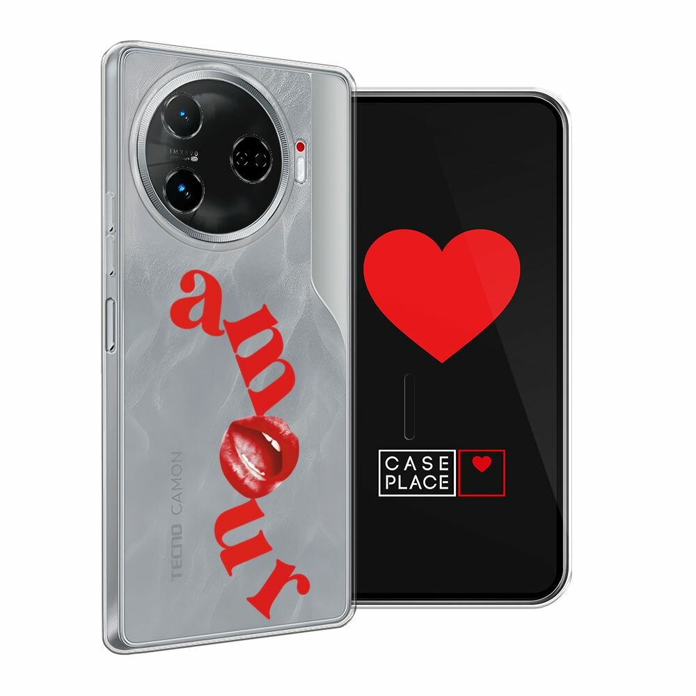 Чехол на Tecno Camon 30 Pro 5G / Текно Камон 30 Про 5G с принтом "Amour lips - 14 февраля", прозрачный — фото 1