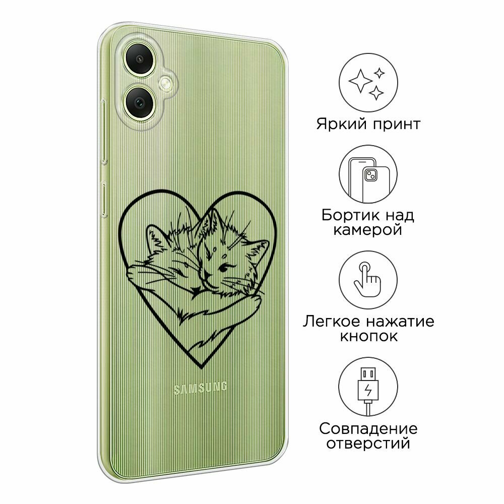 Чехол на Samsung Galaxy A05 / Самсунг Галакси A05 с принтом "Влюблённые котики рисунок 3 - 14 февраля", прозрачный — фото 1