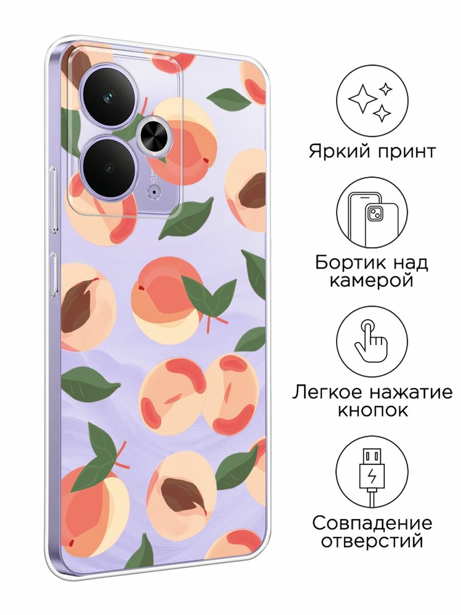 Чехол на Realme 14T / Реалми 14Т с принтом "Нежные персики паттерн 2", прозрачный — фото 1