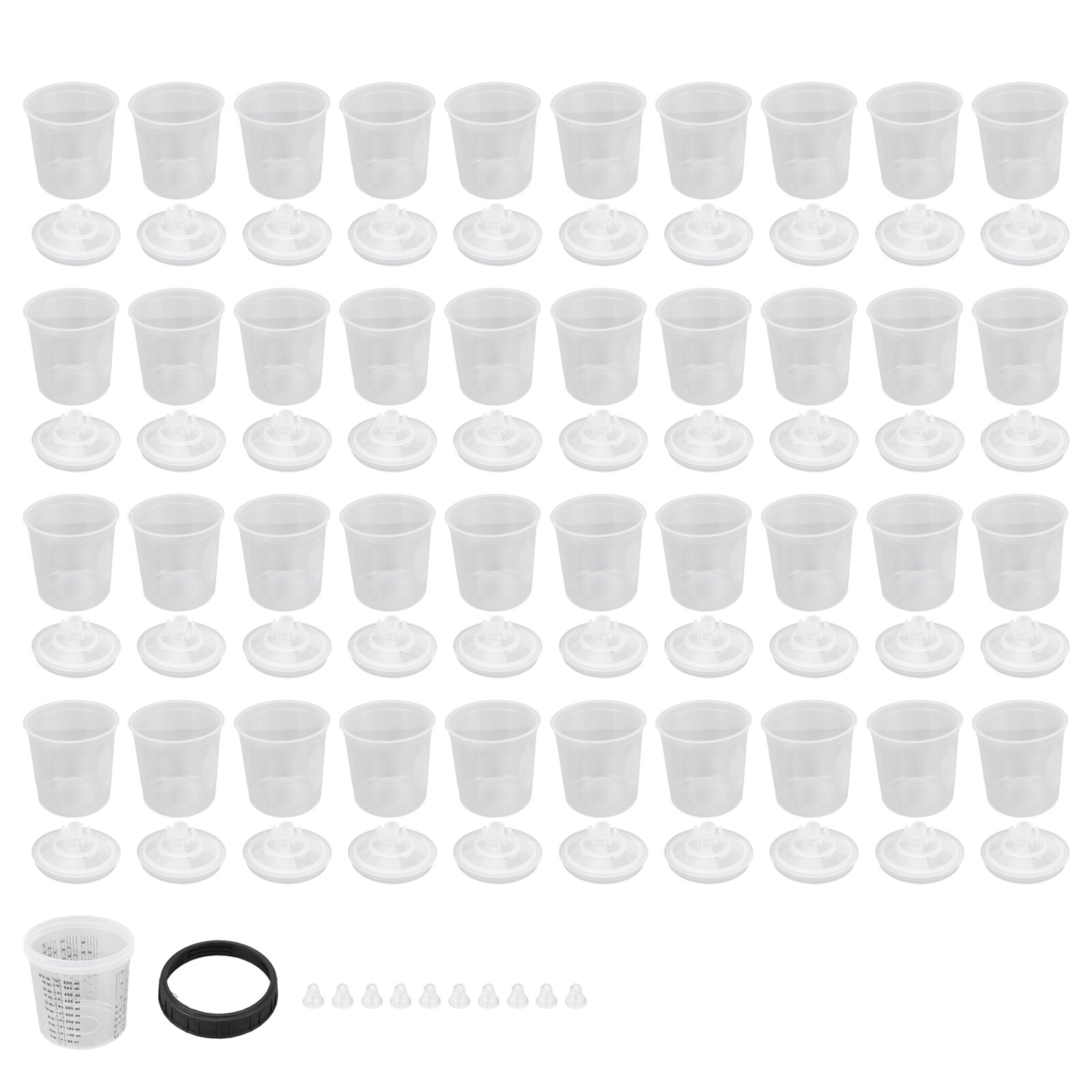 Вкладыши и крышки для краскопульта 0-600мл (40 крышек, 10 пробок)