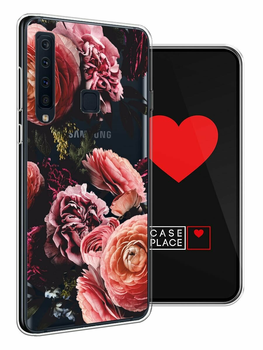 Чехол на Samsung Galaxy A9 2018 / Самсунг Галакси А9 2018 с принтом "Бордовые винтажные цветы", прозрачный — фото 1