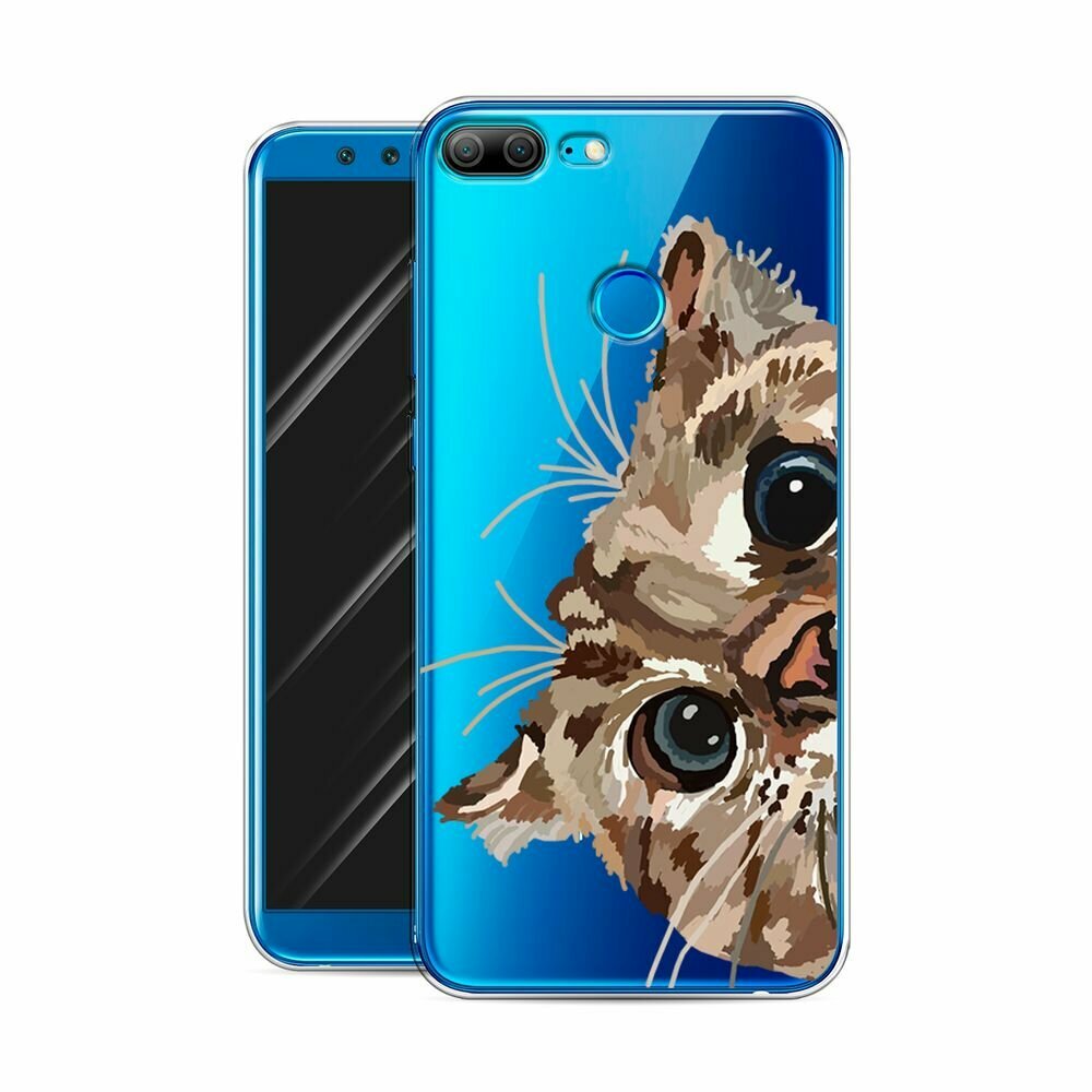 Чехол на Honor 9 Lite / Хонор 9 Лайт с принтом "Любопытный кот", прозрачный — фото 1