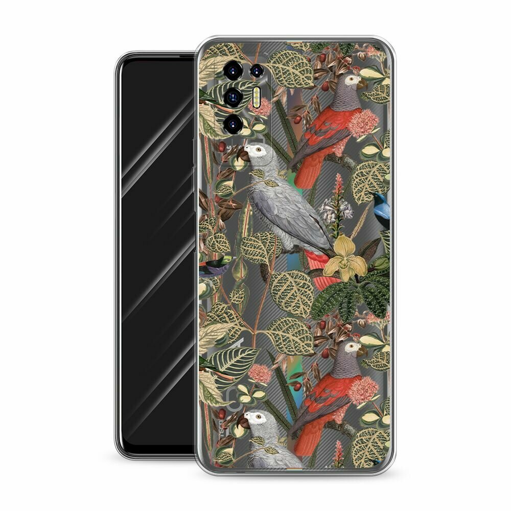 Чехол на Tecno Pova 2 / Текно Пова 2 с принтом "Tropical pattern", прозрачный — фото 1
