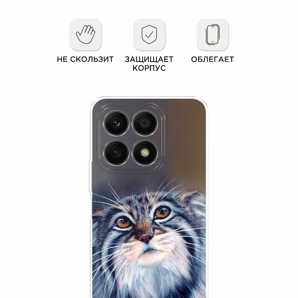 Силиконовый чехол на Honor X8A / Хонор X8A с принтом "Кот манул 2" — фото 1