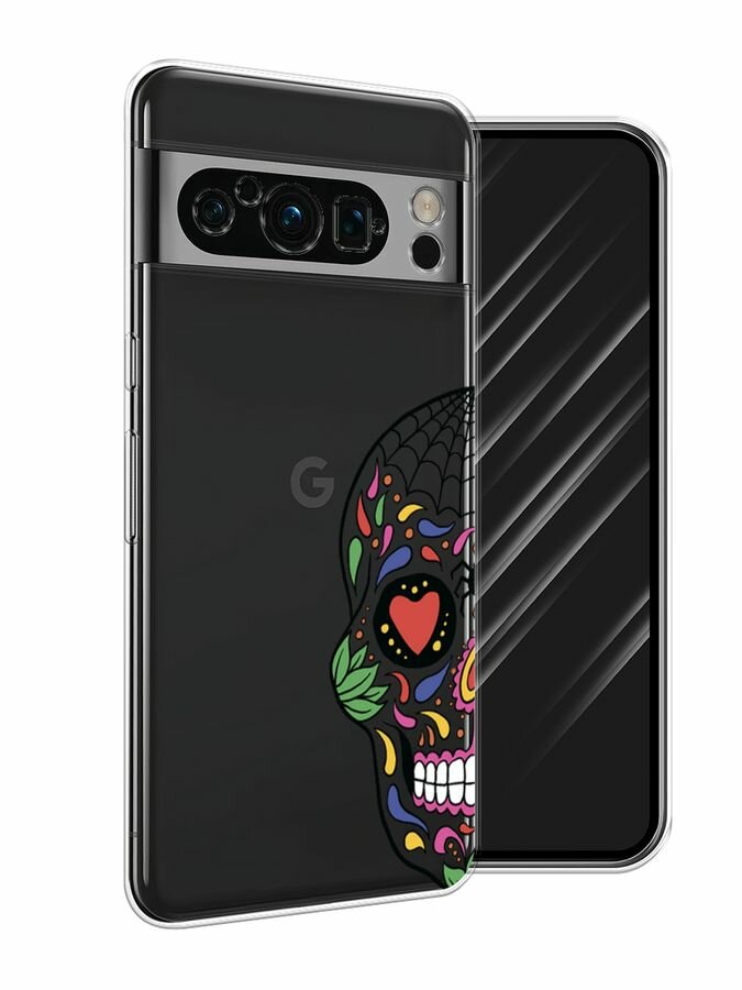 Чехол на Google Pixel 8 Pro / Гугл Пиксель 8 Про с принтом череп из мексики арт, прозрачный