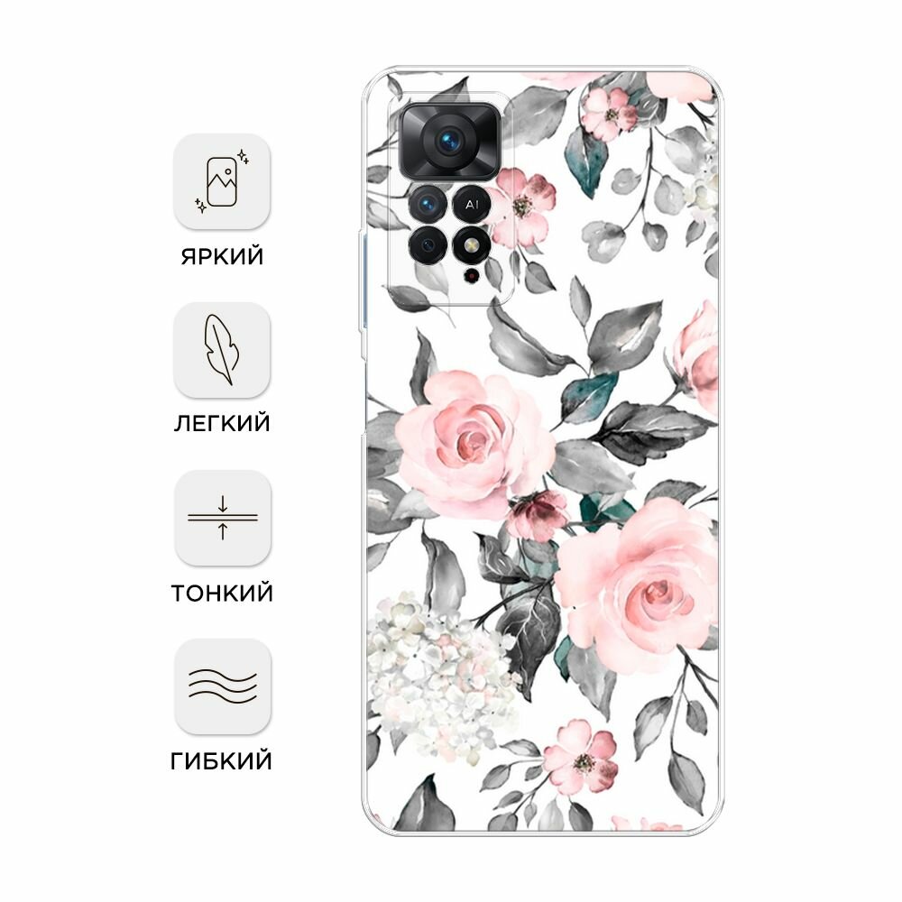 Чехол на Xiaomi Redmi Note 11E Pro / Сяоми Редми Нот 11E Pro Про с принтом "Розы на белом" — фото 1