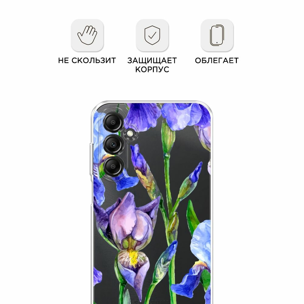 Чехол на Samsung Galaxy A15 / Самсунг А15 с принтом "Синие ирисы", прозрачный — фото 1