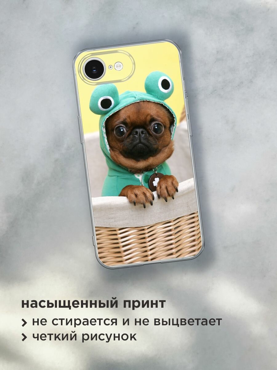 Чехол на Apple iPhone 16e/17e / Айфон 16е/17e с принтом "Собачка в шапке лягушки" — фото 1