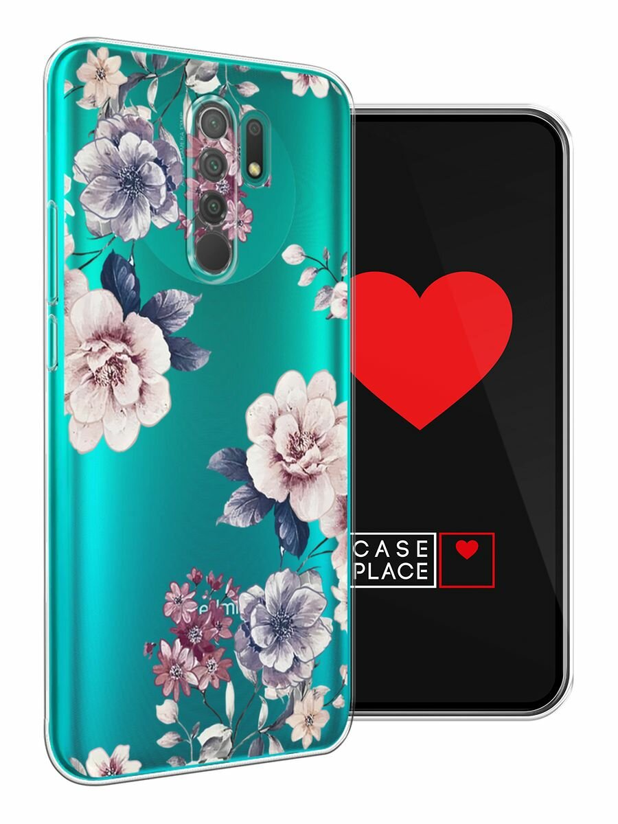 Чехол на Xiaomi Redmi 9 / Сяоми Редми 9 с принтом "Нежные винтажные цветы", прозрачный — фото 1