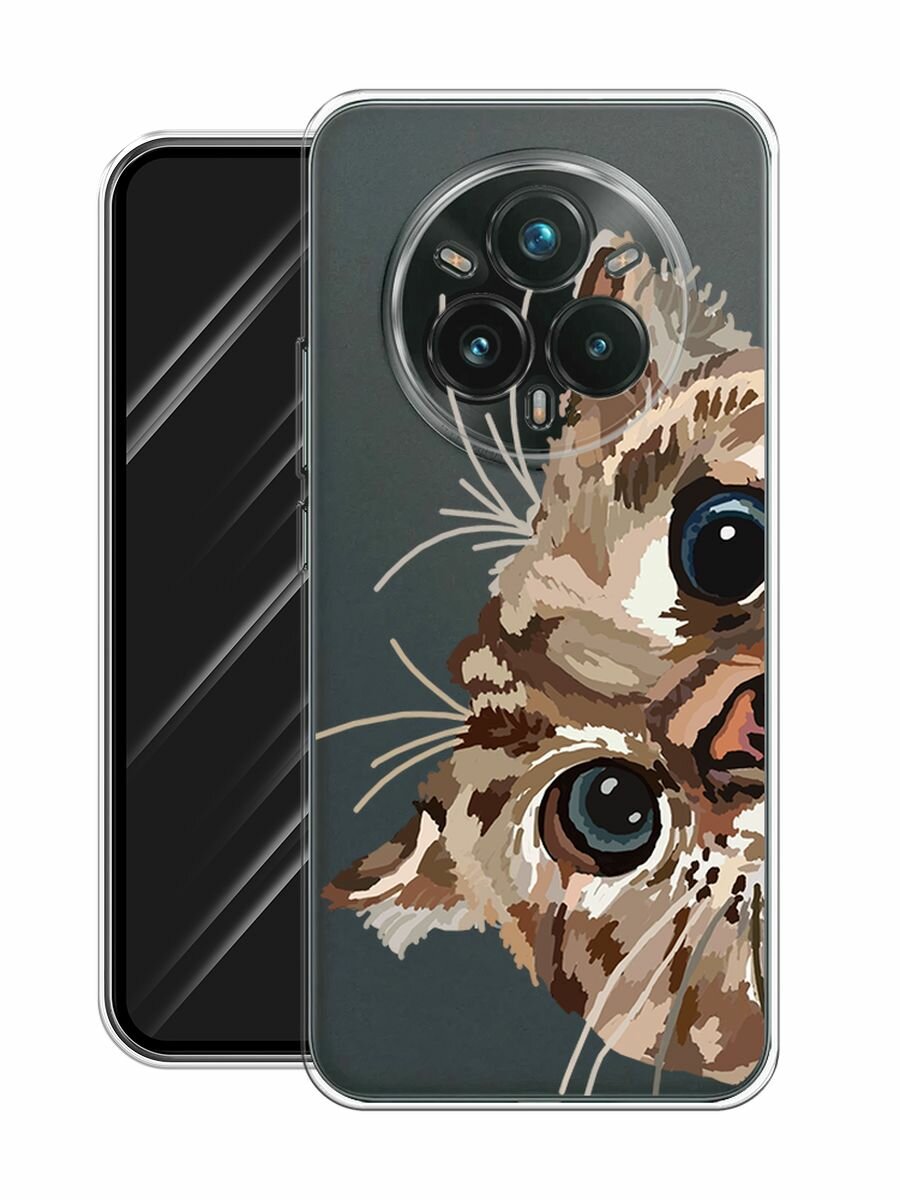 Чехол на Realme 14 Pro / Реалми 14 Про с принтом "Любопытный кот", прозрачный — фото 1