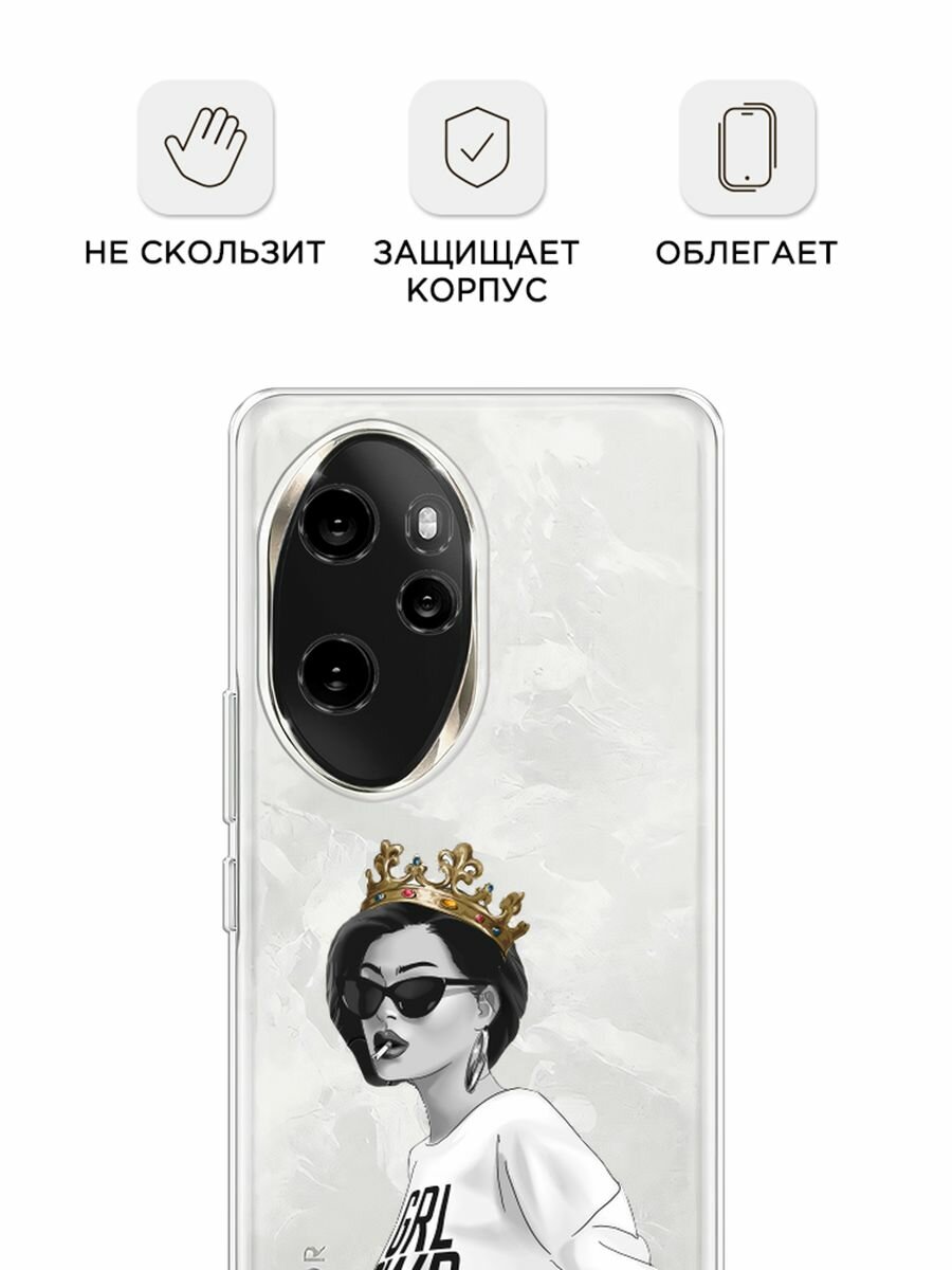 Чехол на Honor 100 Pro / Хонор 100 Про с принтом Be your Queen, прозрачный — фото 1