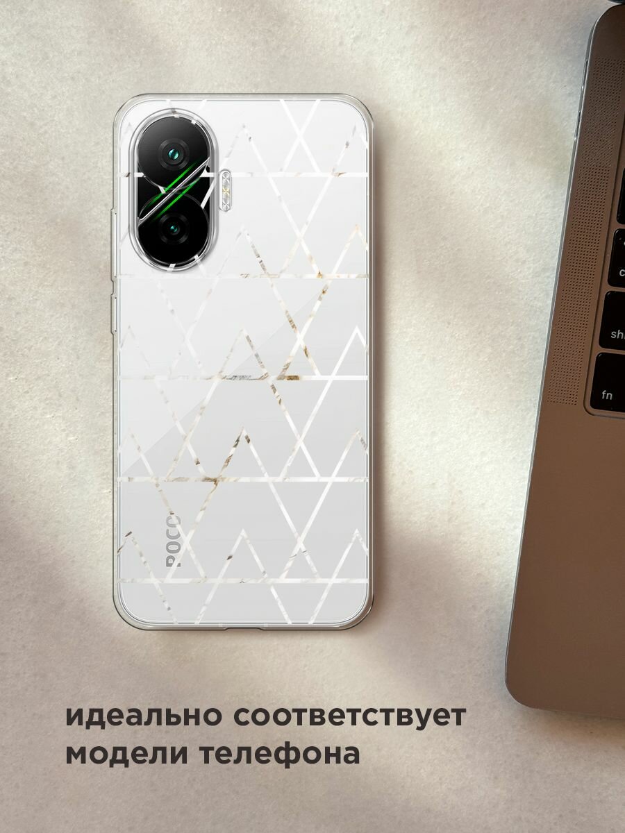 Чехол на Poco F7 / Поко F7 с принтом "Треугольники трафарет", прозрачный — фото 1