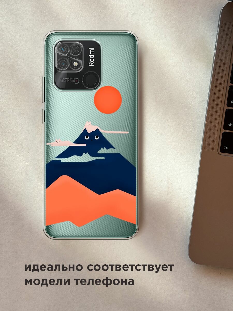Чехол на Xiaomi Redmi 10C / Сяоми Редми 10C с принтом "Кот-гора", прозрачный — фото 1